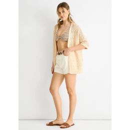 Beige geh&auml;kelte Strickjacke von Kante zu Kante