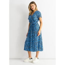 Kurz&auml;rmeliges Midikleid mit Tiermuster und Wickeloptik