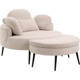 Loveseat OTTO HOME "Riko", creme, wei&szlig;, B:110cm H:84cm T:110cm, 100%PES, Sessel, R&uuml;ckenst&uuml;tze verstellbar, inklusive Stauraumhocker