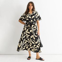 Floral V-Ausschnitt Midi-Kleid mit elastischem Bund