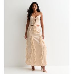 Champagner Satin R&uuml;schen Maxirock