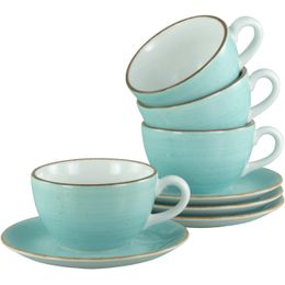 Cappuccinotasse Creatable "Vintage Nature Aqua, Cappuccino-Set, 8-tlg.", blau, 8 Stk., Porzellan, Trinkgef&auml;&szlig;e, Cappuccinotasse, Handgemalt, Gesprenkelt, Rustikales Au&szlig;enband
