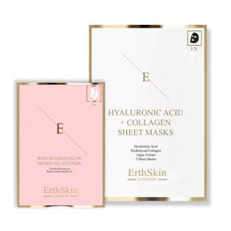 Hyalurons&auml;ure- und Kollagenmaske - 3 Blatt + Rose Blossom Glow Hydro-Gel Eye Pads 5 X 2