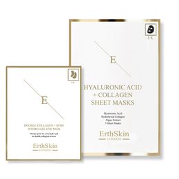 Hyalurons&auml;ure & Kollagen Maske - 3 Bl&auml;tter + Doppelkollagen + Rose Hydrogel Augenpads 5 X 2