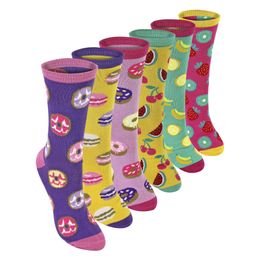 6er-Pack Damen Socken mit witzigem Lebensmittelmotiv | Lustige bunte Bambussocken