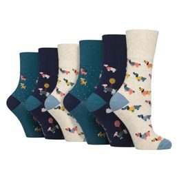 6 Paar Damen NON ELASTISCHE Baumwollreiche Socken mit Wildtiere Hunden Katzen-Muster