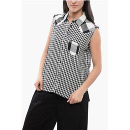 Woolrich &Auml;rmelloses Hemd aus Leinenmischung mit Gingham-Muster in Schwarz & Wei&szlig;