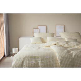 Bettw&auml;sche Elegante "Lilly", buttergelb, B/L: 155cm x 220cm, 1 Stk., 1 Stk., Seersucker, B/L: 80cm x 80cm, 2, Seersucker, Obermaterial: 100% Baumwolle, Bettw&auml;sche, Bettw&auml;sche, angenehmes Hautgef&uuml;hl