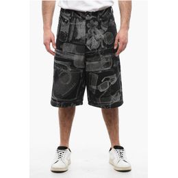 Off-White Hoch taillierte Jacquard-Xray-Jeansshorts in Grau