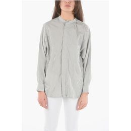 Woolrich Gestreiftes Oversize-Shirt mit Brusttasche in Grau
