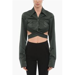 Ambush Satin-Crop-Shirt mit Wickeldetail in Gr&uuml;n