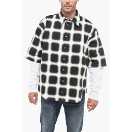 Baumwollhemd mit Druckkn&ouml;pfen und BLURRED CHECK in Schwarz und Wei&szlig;