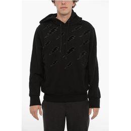 Neil Barrett Easy Fit Hoodie mit Samt-Thunderbolt in Schwarz