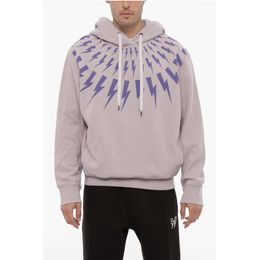 Neil Barrett Fleece-Baumwoll-FAIRISLE-THUNDERBOLT-Hoodie in Violett