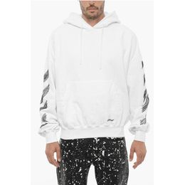 Off-White SCRIBBLE DIAG Hoodie aus geb&uuml;rsteter Baumwolle in Wei&szlig;