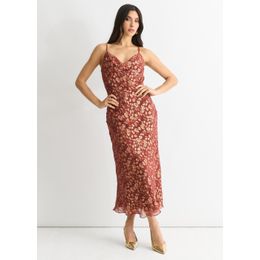 Braunes Viskose-Tier-Jacquard-Cowl-Midikleid