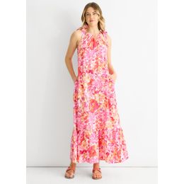 Rotes gebl&uuml;mtes Trapezkleid mit Bindeb&auml;ndern