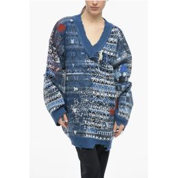Maison Martin Margiela MM0 Pullover aus Wollmischung mit V-Ausschnitt in Hellblau