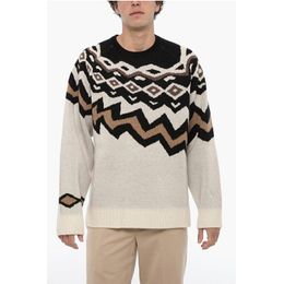 Neil Barrett Boxy Fit Rundhalspullover aus Wolle in Beige, Nero