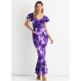 Lila Aquarell Floral Maxikleid