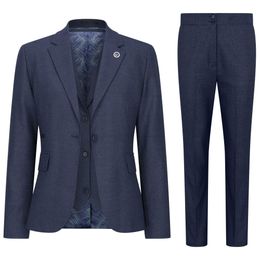 Marineblauer dreiteiliger Tailored Fit-Anzug f&uuml;r Damen mit Prince-of-Wales-Karo