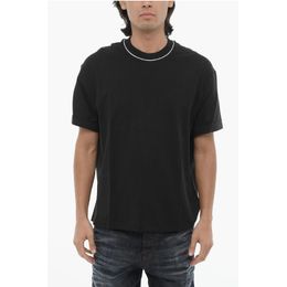 Neil Barrett Einfarbiges Easy Fit T-Shirt mit Rundhalsausschnitt und Hemd&auml;rmeln in Schwarz