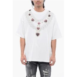 John Richmond Oversize-T-Shirt mit Halsketten-Print in Wei&szlig;