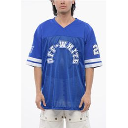 Off-White Besticktes FOOTBALL-T-Shirt aus Mesh in Blau
