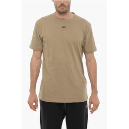 Off-White Slim Fit Rundhals-T-Shirt mit gesticktem Logo in Beige