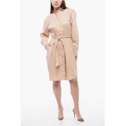 Woolrich Lang&auml;rmliges Hemdblusenkleid mit G&uuml;rtel in Beige