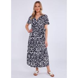 Marineblaues Midikleid mit kurzen &Auml;rmeln und Viskosewickelung