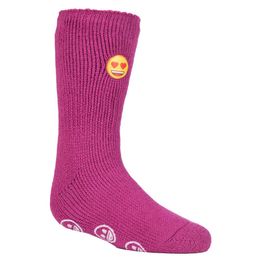 Heat Holders W&auml;rmehalter - Kindercharakter rutschfeste 2.3 TOG Winter warme thermische Hausschuhsocken mit Greifern - Emoji Herz Gesicht