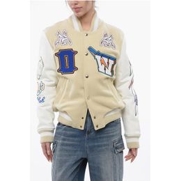 Off-White Wattierte THUNDERBOLT Bomberjacke mit Leder&auml;rmeln und Al in Beige