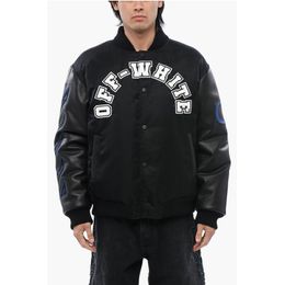 Off-White BASEBALL LEA Bomberjacke mit Leder&auml;rmeln und Logo-Patch in Schwarz