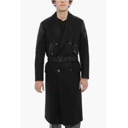 Neil Barrett Slim Fit HYBRID Trenchcoat aus doppeltem Stoff mit G&uuml;rtel in Schwarz