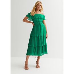 Groene gestreepte bardot midaxi jurk