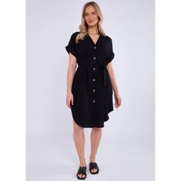 Schwarzes Utility-Hemdkleid aus Viskose mit G&uuml;rtel und &Uuml;bergr&ouml;&szlig;e