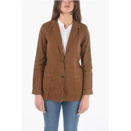 Woolrich Nadelstreifen-Blazer aus Flachs und Baumwolle mit 2 Kn&ouml;pfen in Braun