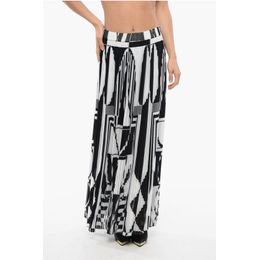 Balmain Plissierter Longuette-Rock mit geometrischem Print in Schwarz & Wei&szlig;