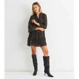 Schwarzes Animal Spot Shirt Minikleid