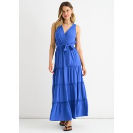 Blaues Viskose Wickel-Maxikleid mit Stufen