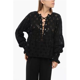 John Richmond Geschn&uuml;rte Bluse SBERTOLI mit Broderie Anglaise in Schwarz