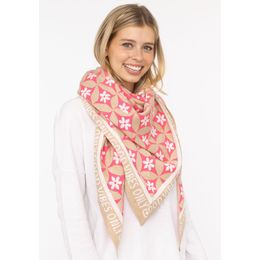 Dreieckstuch Zwillingsherz "Luxury Vibes", Damen, pink (beige pink), Strick, Baumwollmischung, Modet&uuml;cher, Feinstrick, Blumenmotiv, Statement, w&auml;rmend