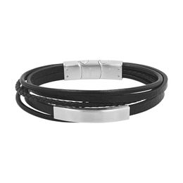 Lederarmband Tom Tailor "Schmuck Geschenk Edelstahl Leder", edelstahlfarben, schwarz, Armb&auml;nder, Herren, 21,5cm, Edelstahl Leder, Edelstahl, Leder, Lederarmband