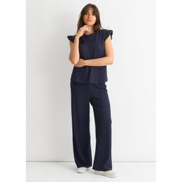 Dunkelblaues Oberteil mit R&uuml;schendetails und strukturiertem Oversized-Schnitt