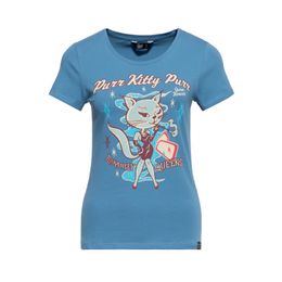 Queen Kerosin Damen T-Shirt Purr Kitty Purr blau