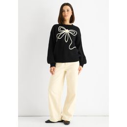 Schwarzer Pullover mit Kontrastschleifenmuster in &Uuml;bergr&ouml;&szlig;e