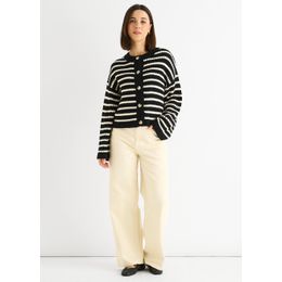 Schwarz gestreifter Strickcardigan mit Zopfmuster