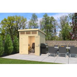 Gartenhaus Lasita Maja "Kibo 2", beige (naturbelassen), ohne Fu&szlig;boden, ohne Dacheindeckung, Holzwerkstoff, Gartenh&auml;user, Gartenhaus, Blochbohlenhaus 28mm, Fundamentmass 2000x2500, Schwedenrot