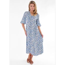 Blaues Midikleid mit Blumenmuster aus Viskose